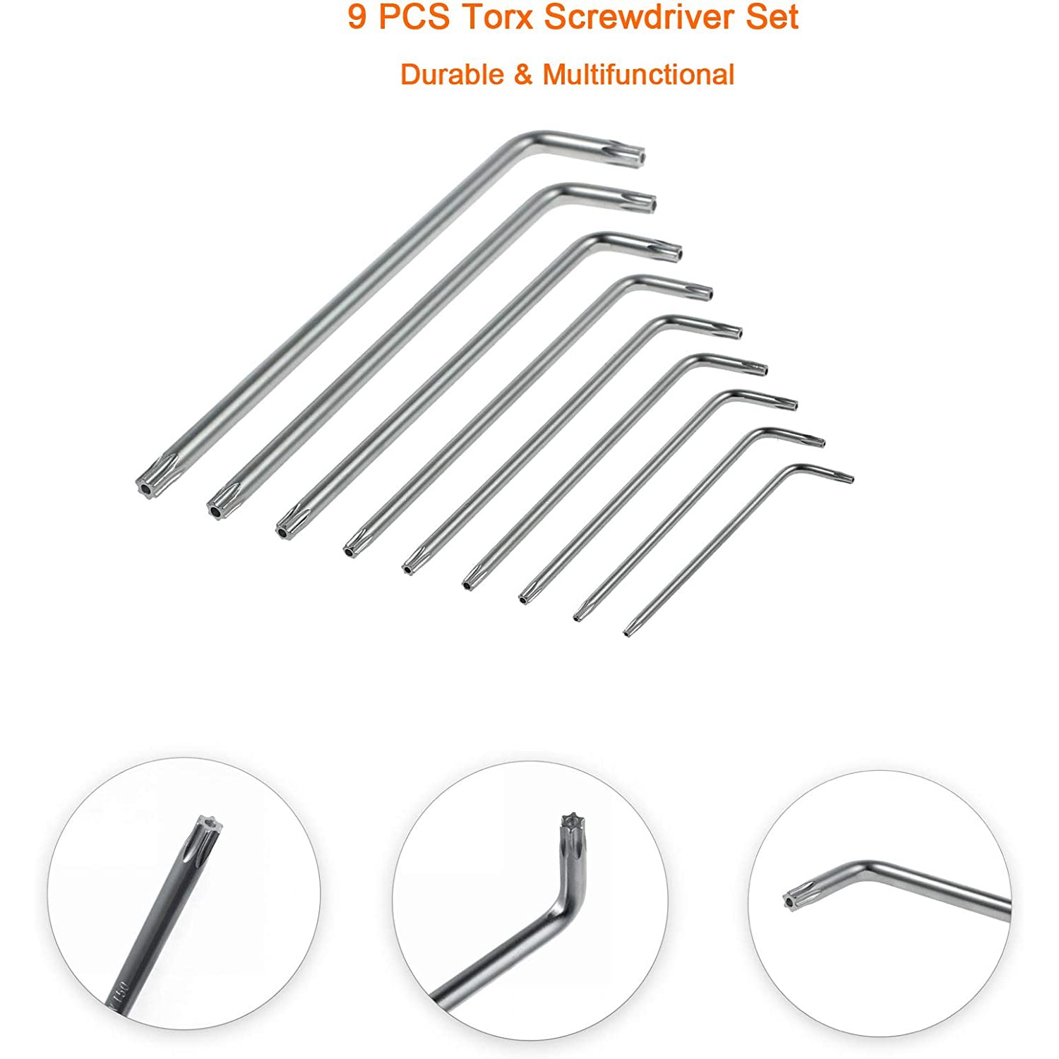 Neoteck Hex Key Set 9 PCS Different Size Metric Star Security Torx Key