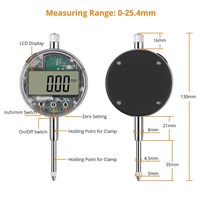 Neoteck Rechargeable Digital Dial Indicator Gauge Transparent